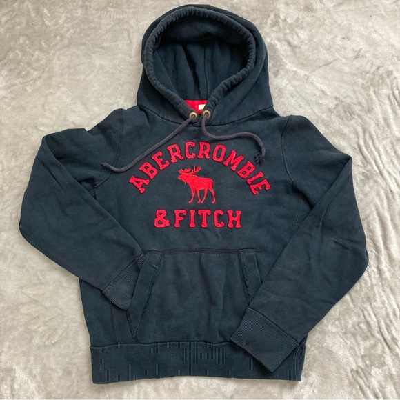 Abercrombie & Fitch | Shirts | Abercrombie Fitch Navy Heavyweight Muscle Pullover Hoodie Logo ...